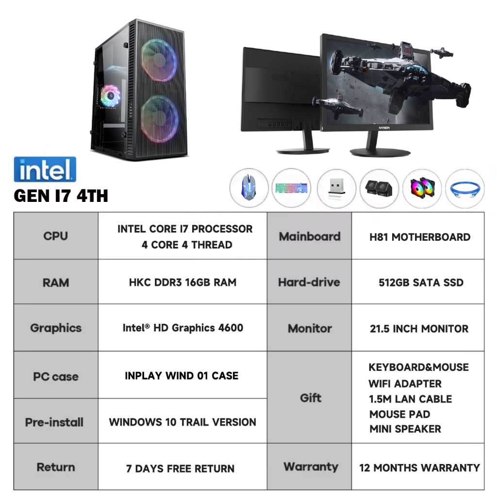 Intel Core i5 / i7 Desktop Computer Quad-Core 8 Thread 16GB RAM 512GB ...