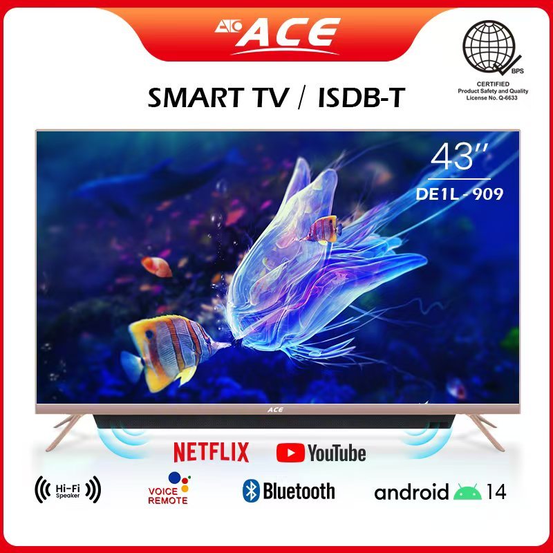 ACE 43" Smart Google TV DE1L LED-909 (Android 12, Netflix, Youtube, Chromecast, BT, ISDB ...