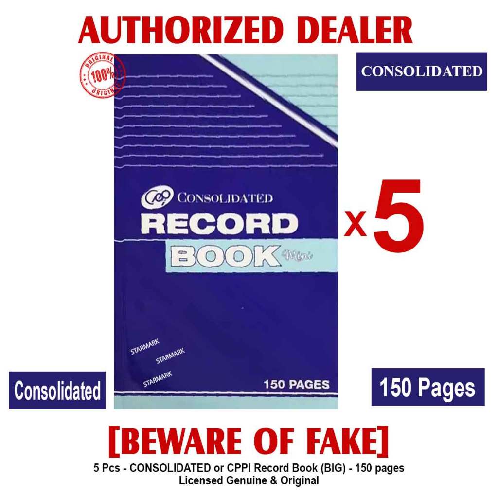 CONSOLIDATED Record Book Books 150 PAGES Padded CONSOLIDATED CPPI ...