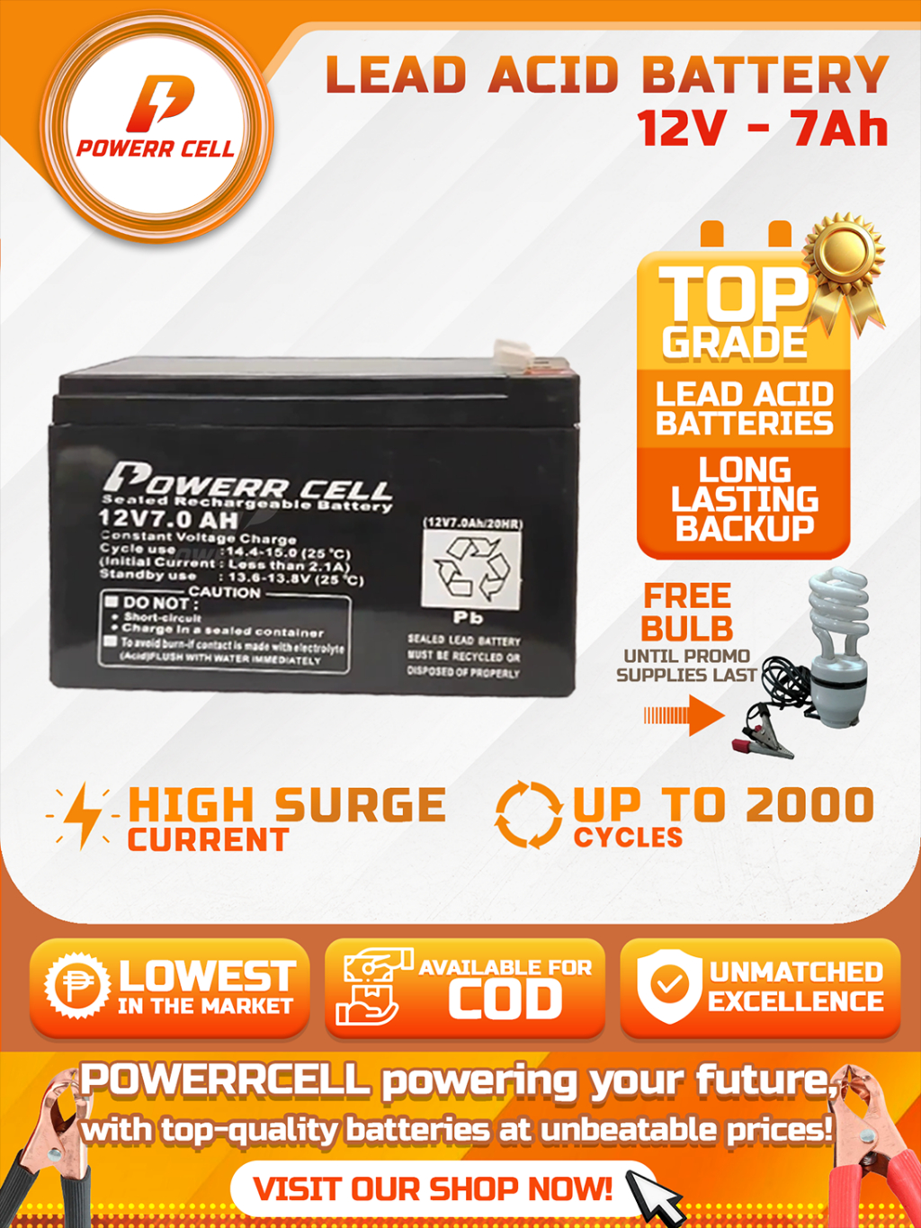 Powerrcell Rechargeable Battery 12V 7.0Ah | Sealed Lead Acid SLA ...