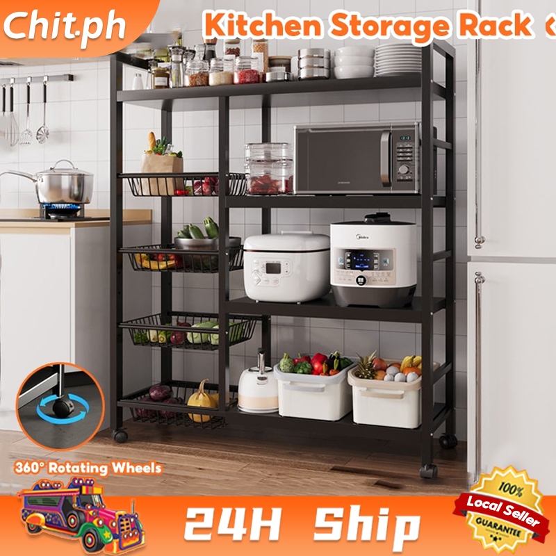 CHIT 2in1 Kitchen Storage Rack With Wheels Multi-Functional Metal Shelf ...