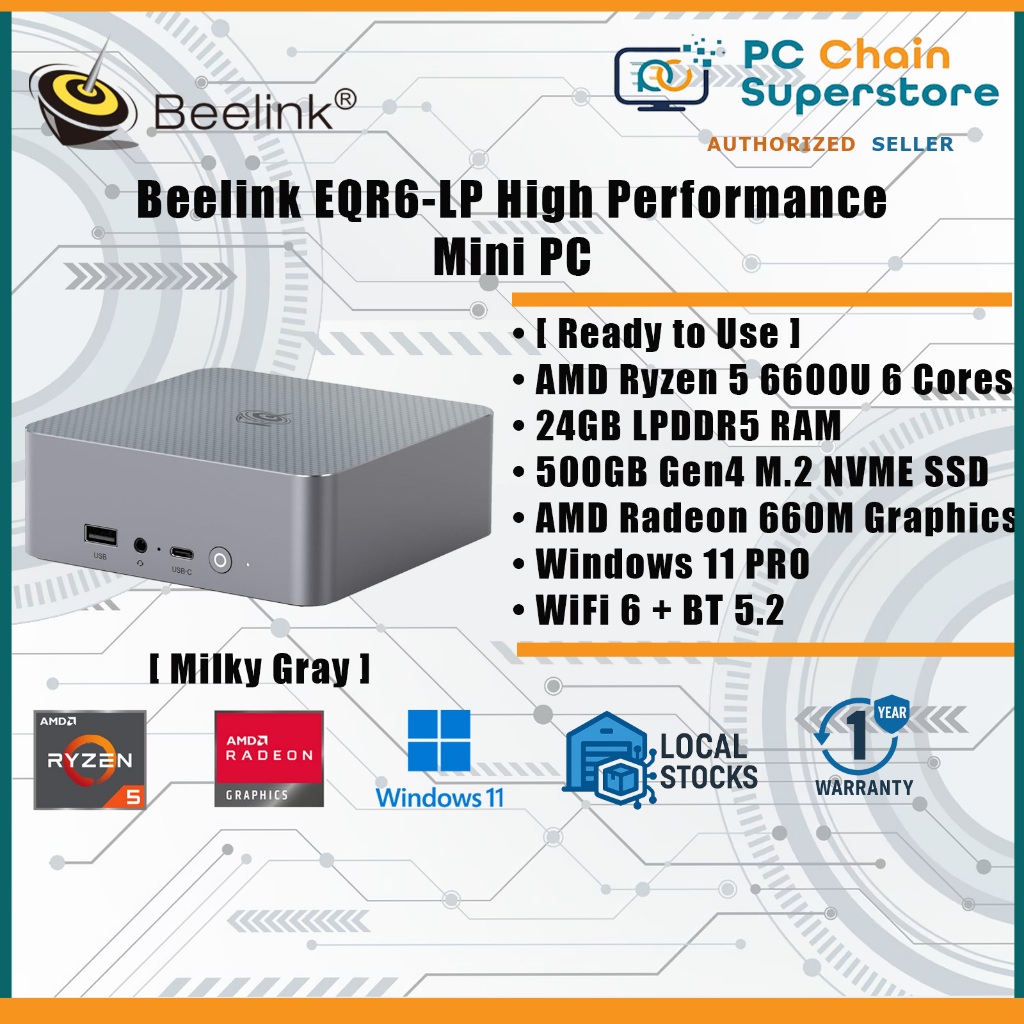 Beelink EQR6-LP High Performance Mini PC - AMD Ryzen 5 6600U / 24GB ...