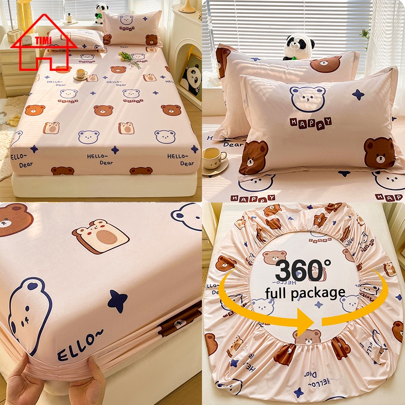 New 3 in 1 Bedsheet Set Garterized Single/Queen Size Cotton Bed Cover (2p pillow case+1fitted ...