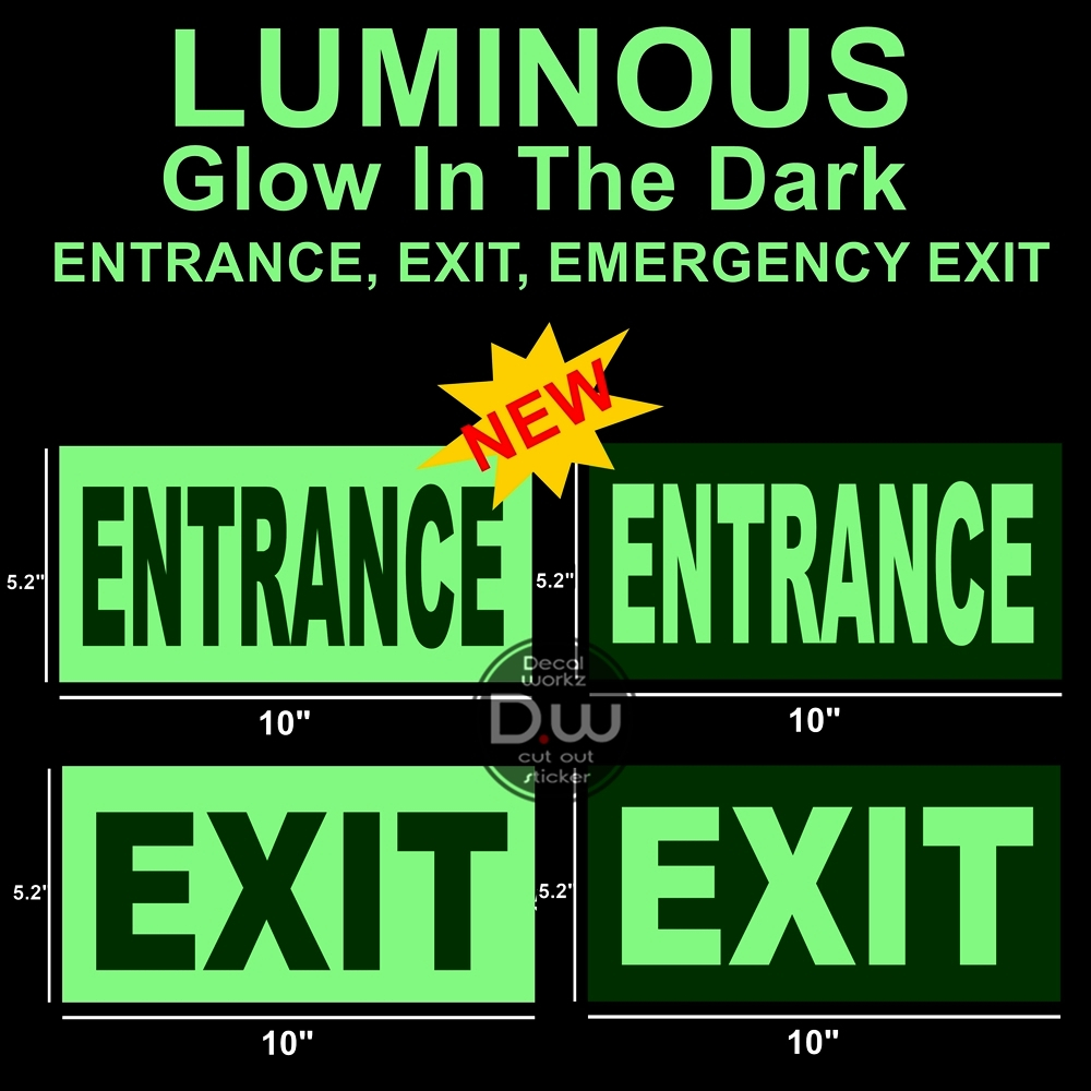 EXIT ENTRANCE Emergency EXIT Glow in the Dark Cut Out Luminous Sticker ...