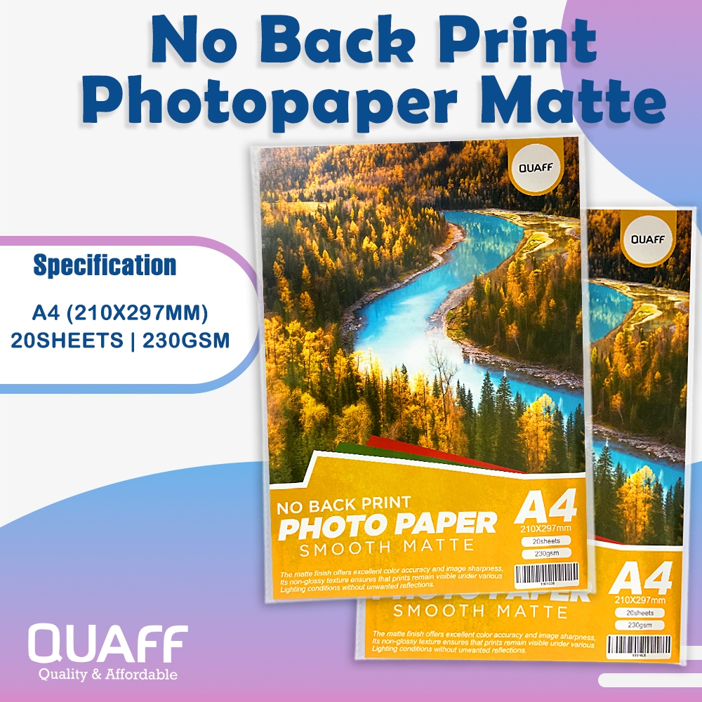 230gsm Quaff No Back Print Matte Photo Paper A4 Size Inkjet Photo Paper ...