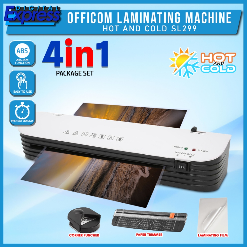 OFFICOM 4in1 Laminator SL299 HOT/COLD A4 Laminating Machine w Puncher & Trimmer FREE LAMINATING ...