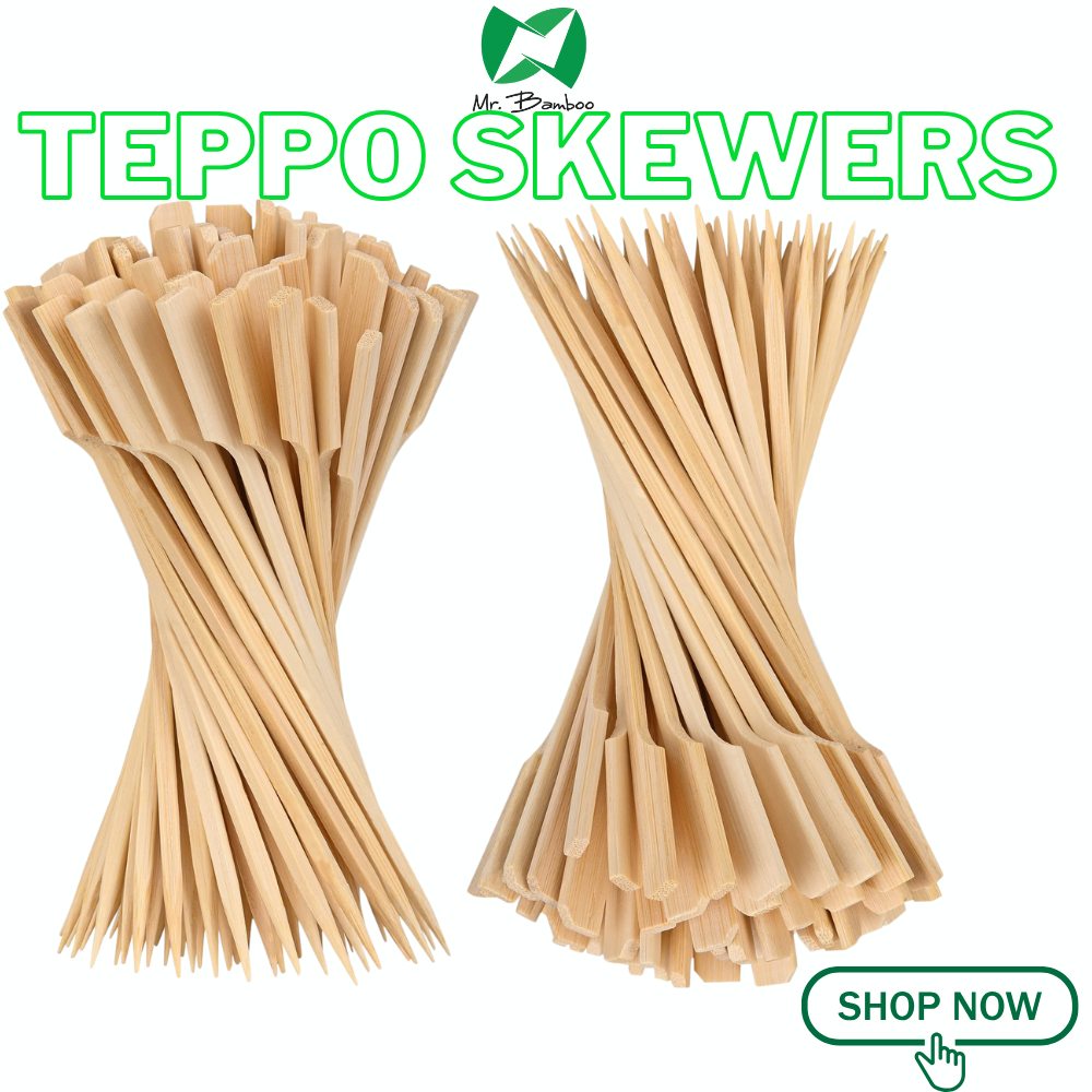 Teppo Bamboo BBQ Skewers w/ Handle | 9–25cm Disposable Grill Sticks ...