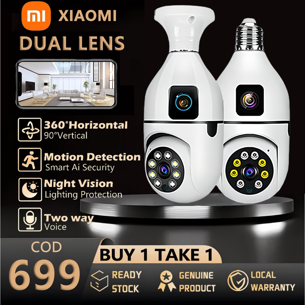 XIAOMI CCTV Bulb Camera Dual Lens 360° 1080P HD 2 Way Audio Auto ...