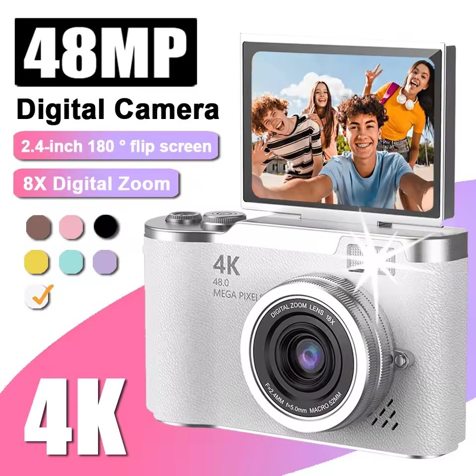 4K CCD 8X Digital Zoom Digital Camera for Student 48MP Compact Digital ...
