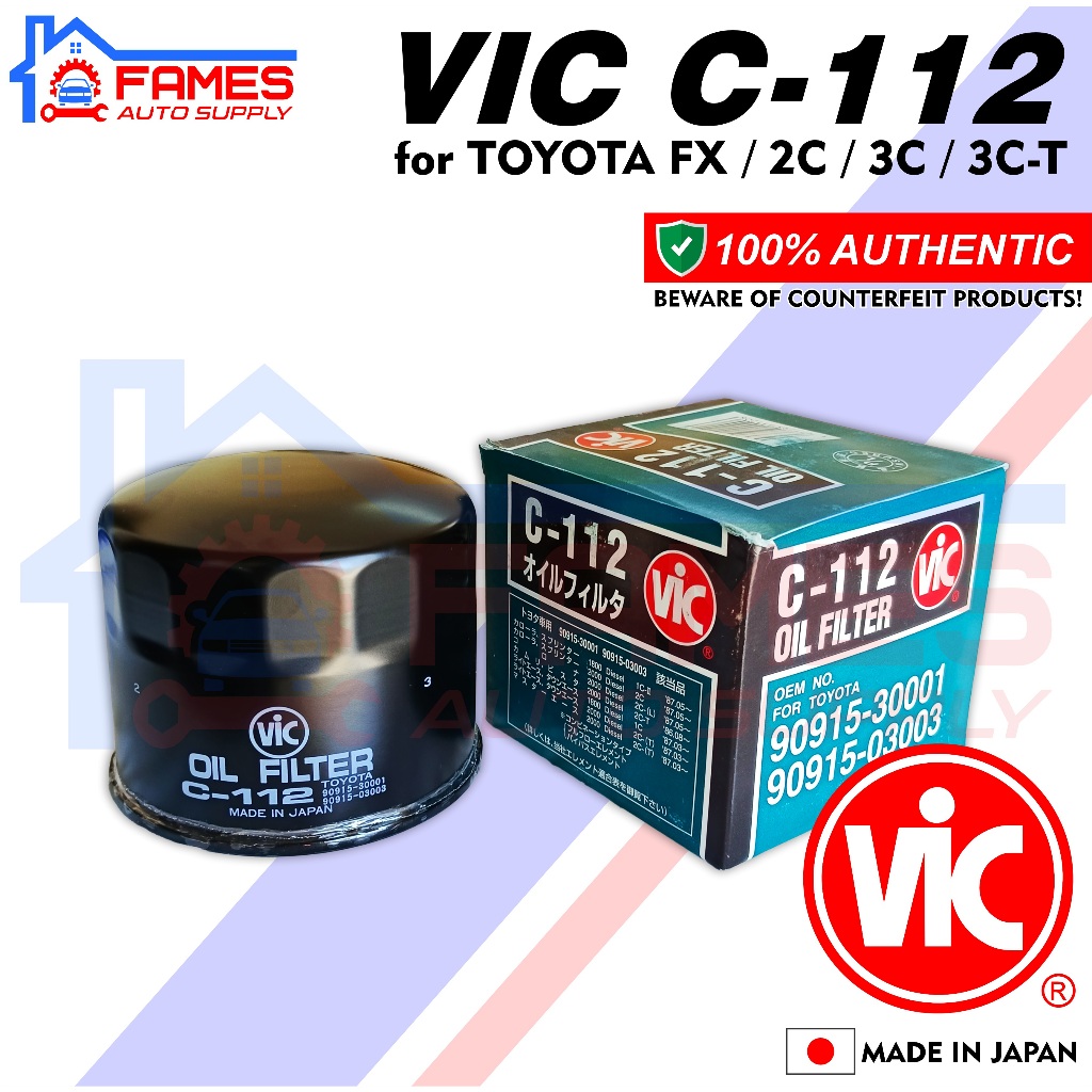 Original Vic Oil Filter C-112 Toyota FX / 2C / 3C / 3C-T (C112) | Shopee Philippines