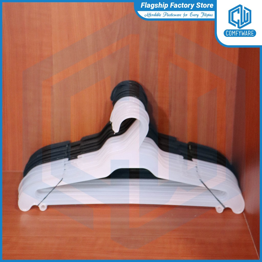 (12PCS/One Dozen) 14 Inches Black or White Hangers, Adult Clothes Flat ...