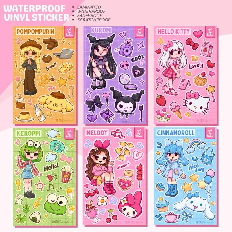 SANRIO STICKER SHEET | vinyl sticker l laminated glitter | Shopee ...