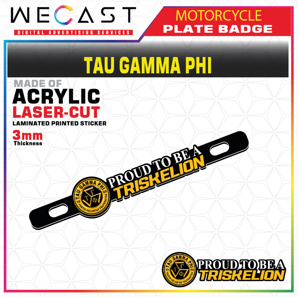 WECAST TAU GAMMA PHI Motorcycle Plate Badge 3mm Acrylic-Based and ...