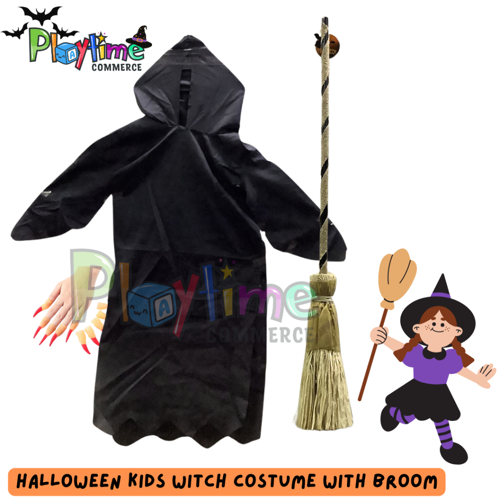Anding's Halloween Kids Witch Costume Cute Witchy with Broomstick Broom ...