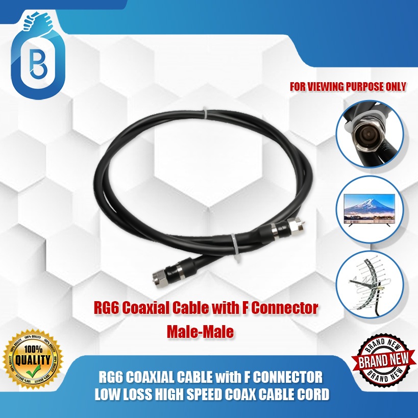 RG6 COAXIAL CABLE with F CONNECTOR LOW LOSS HIGH SPEED COAX CABLE CORD ...