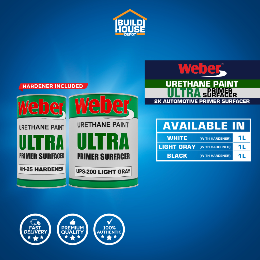WEBER Urethane Paint Ultra Primer Surfacer (with Hardener) - White | Light Gray | Black - 1L ...