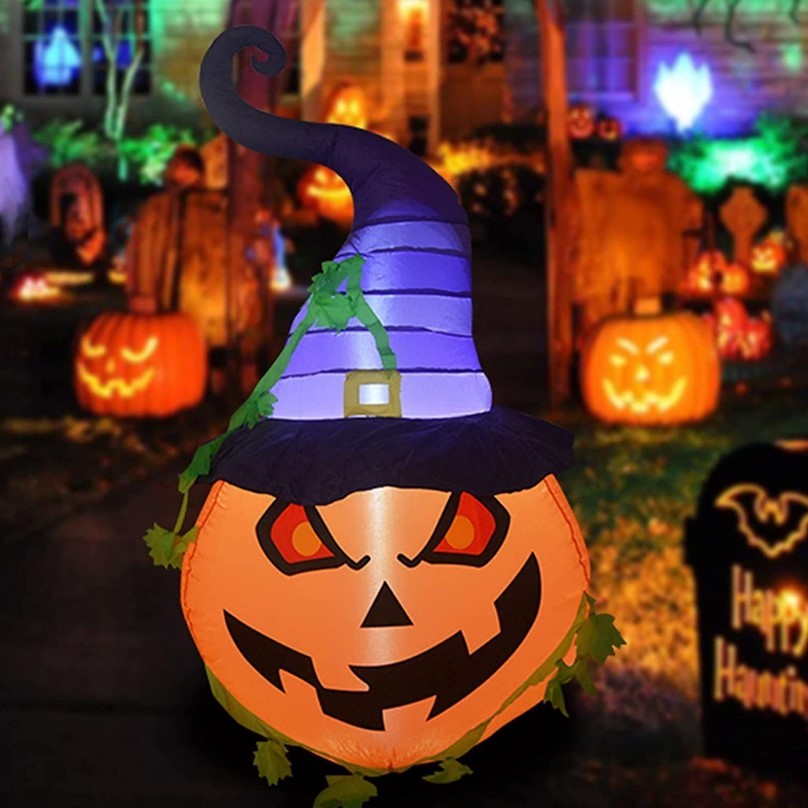 5FT Halloween Inflatable Devil Wizard Pumpkin INFLATABLE with Build-in ...