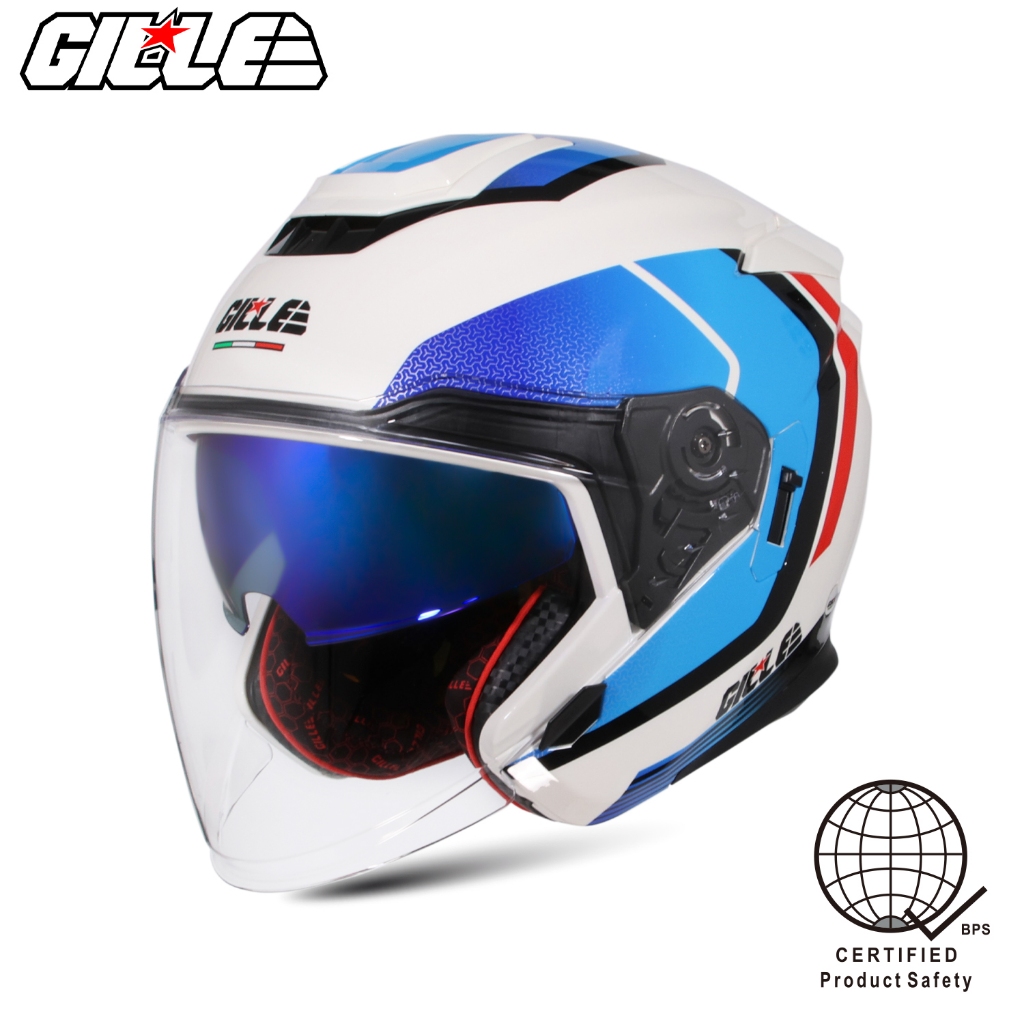 GILLE FF005 Visage Stripe Half Face Helmet Gold Iridium Inner Visor ...