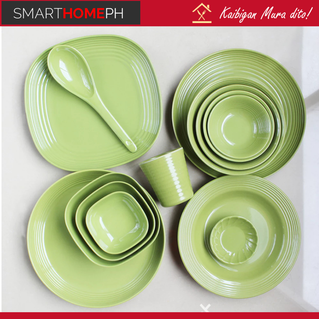 4pcs set Eco Green Melamine-ware Plates, bowls, cups, tumbler, spoon ...