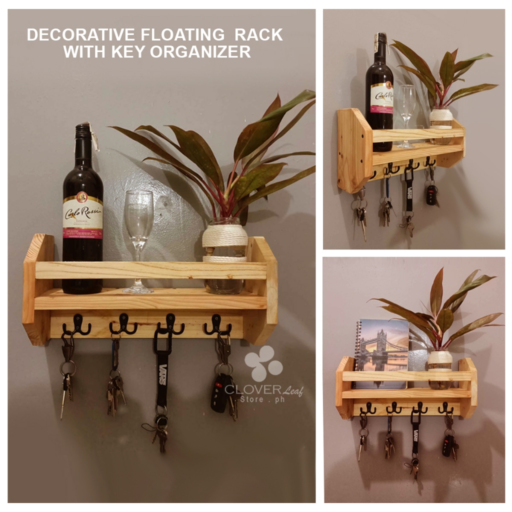 Multi-purpose Decorative Floating Rack with Clothes Hanger / Key ...