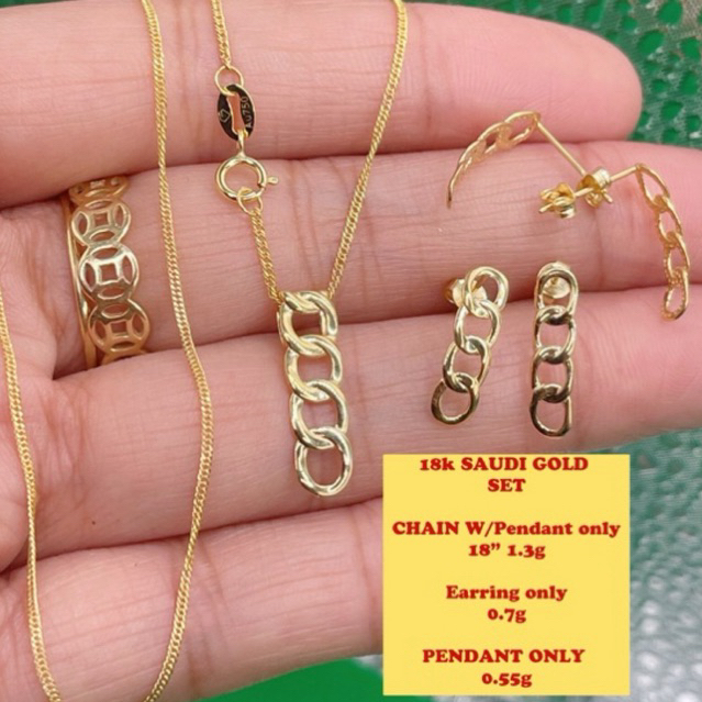 COD 18k SAUDI GOLD SET ( Chain w/Pendant & Earring) | Shopee Philippines