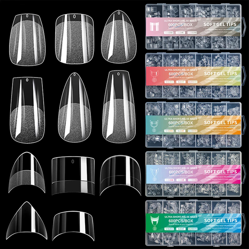 600pcs/Set Nail Tips Kit Nail Extension Gel Tips False Full Cover Nails ...