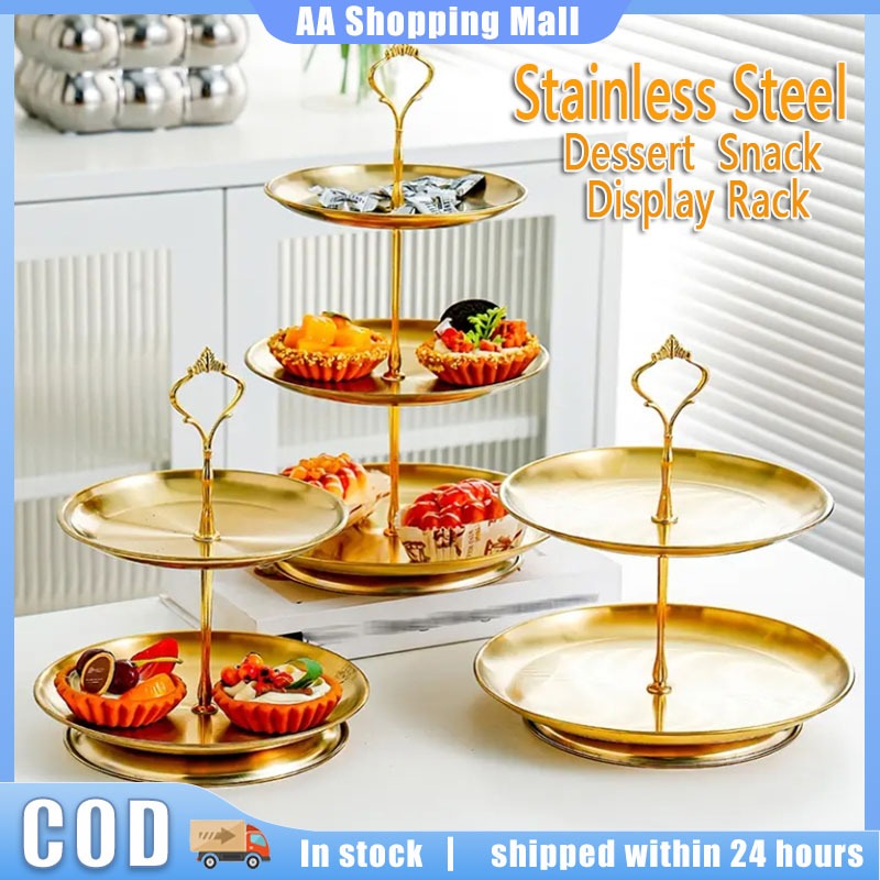 4 Tiers Stainless Steel Cake Tray Snack Dessert Display Stand Fruit ...