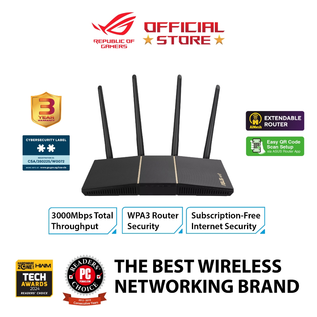 ASUS RT-AX57 (AX3000) Dual Band WiFi 6 Extendable Router, AiMesh ...