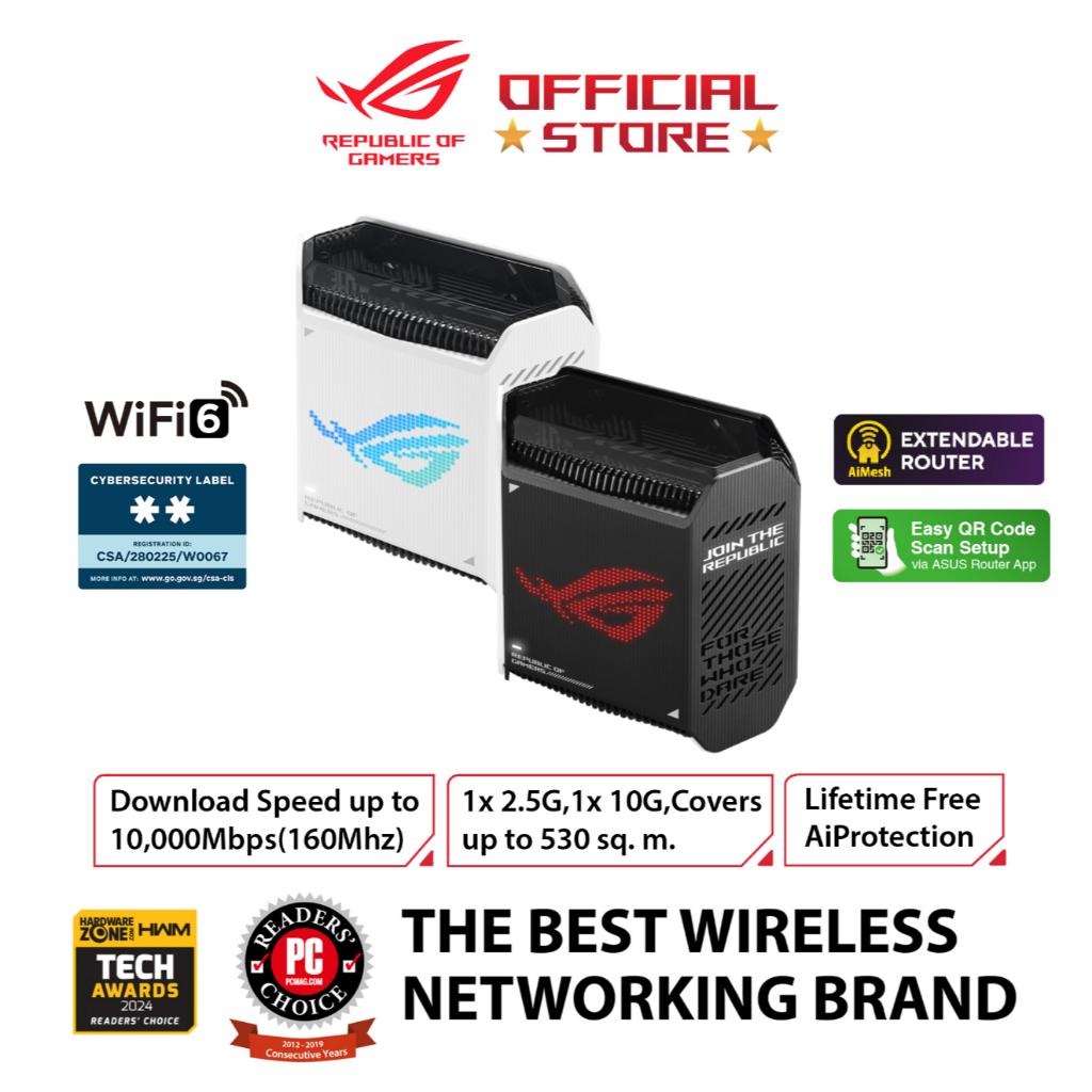Asus ROG Rapture GT6 2-Pack Tri Band Aura RGB WiFi 6 Mesh WiFi System ...