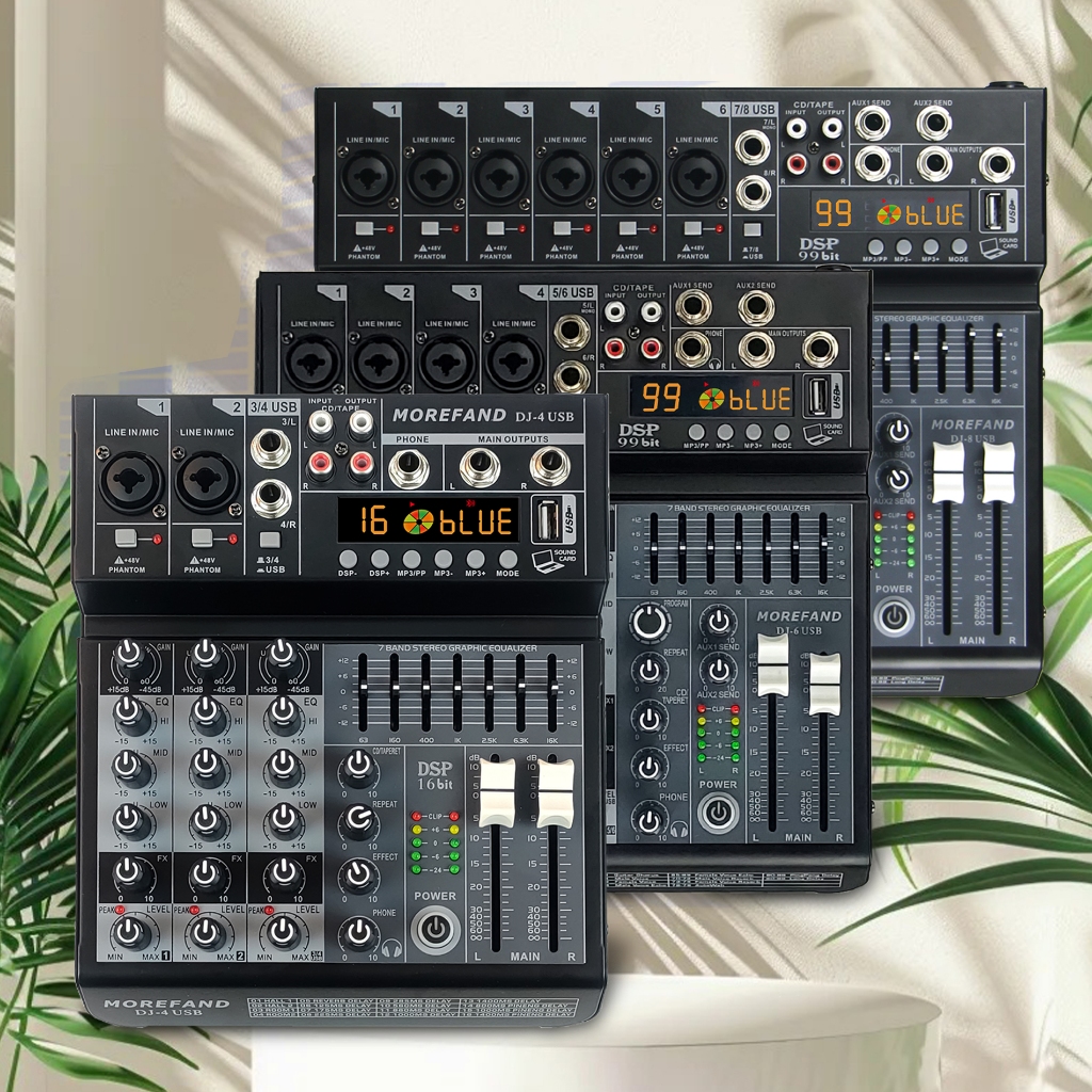 MOREFAND DJ Professional Audio Mixer 4/6/8 na channel na stereo output PC/Bluetooth/USB/MP3 ...