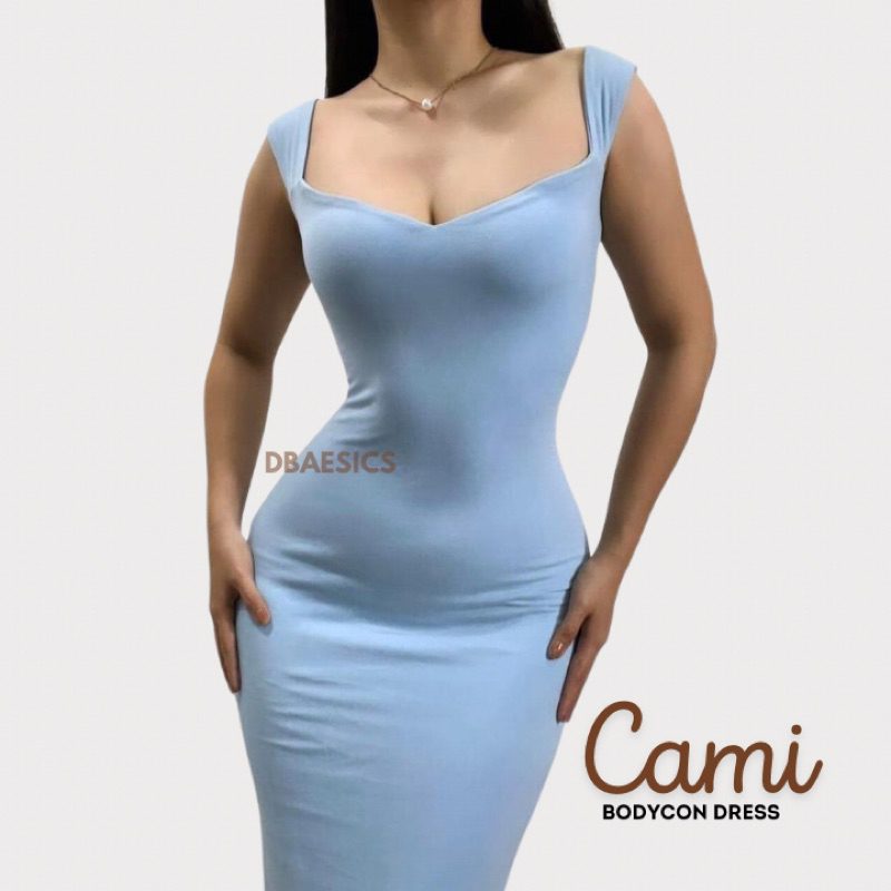 CAMI Heart Neck Midi Bodycon Dress | Double Lining Front & Back ...