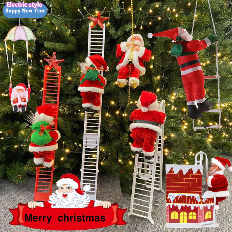 Christmas Santa Electric Singing Swing Santa Claus Dolls Climbing Rope ...