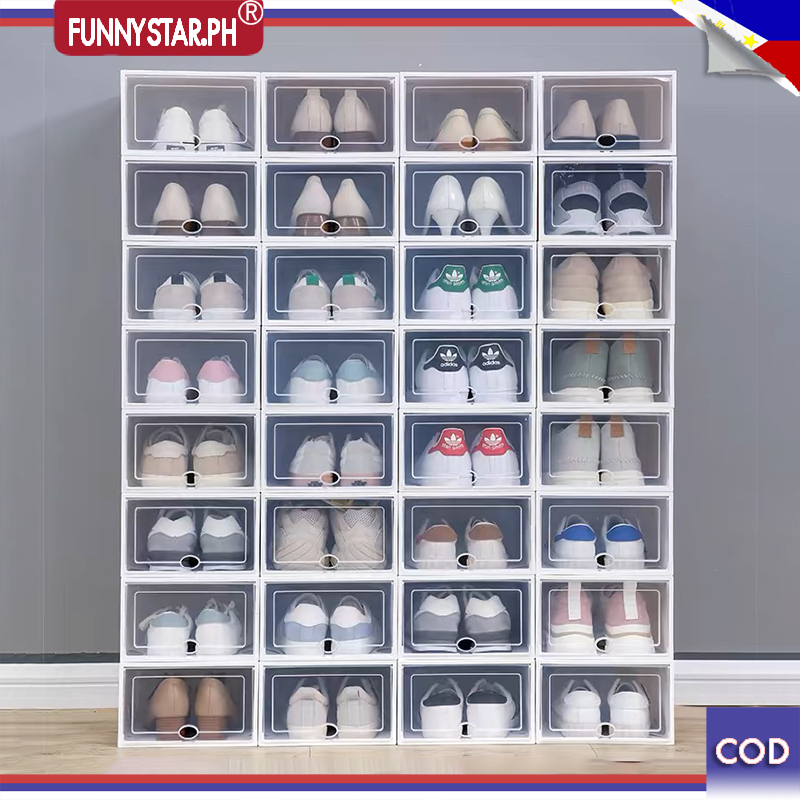 ⚡COD⚡ Big Size Candy Color Shoe BOX Foldable Shoe Box Dustproof Storage ...