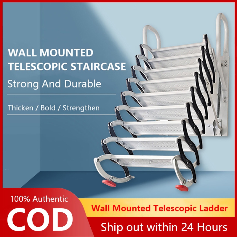 Telescopic ladder wall mounted folding ladder home loft invisible ...