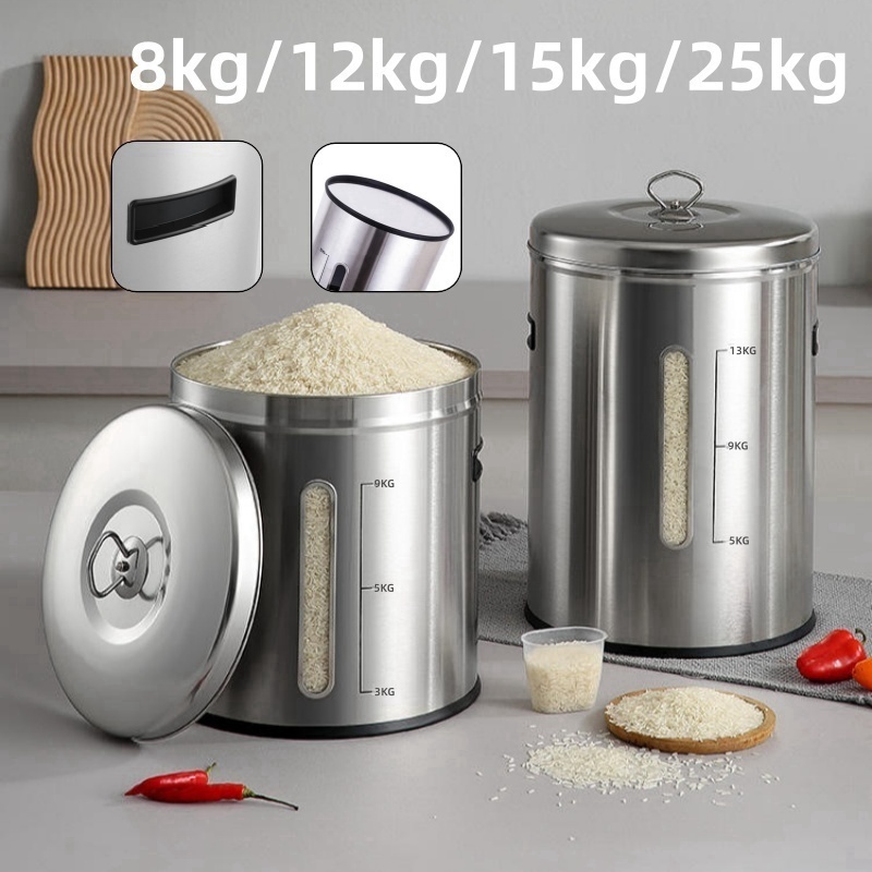 stainless rice container dispenser 10 kg /5kg/15kg/25 kilos with lid ...