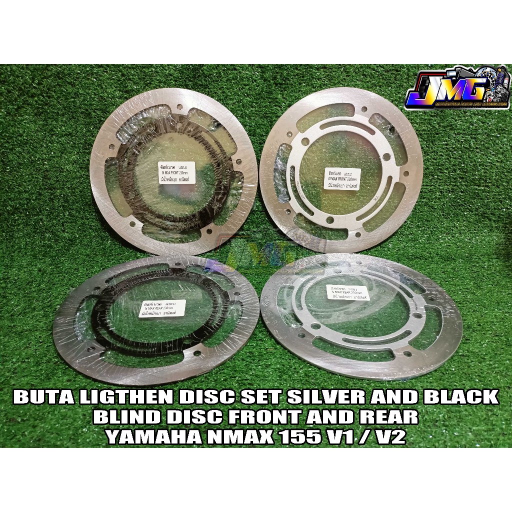 BUTA BLIND LIGHTEN DISC FRONT AND REAR YAMAHA NMAX 155 V1 / V2 SILVER AND BLACK THAILAND MADE ...