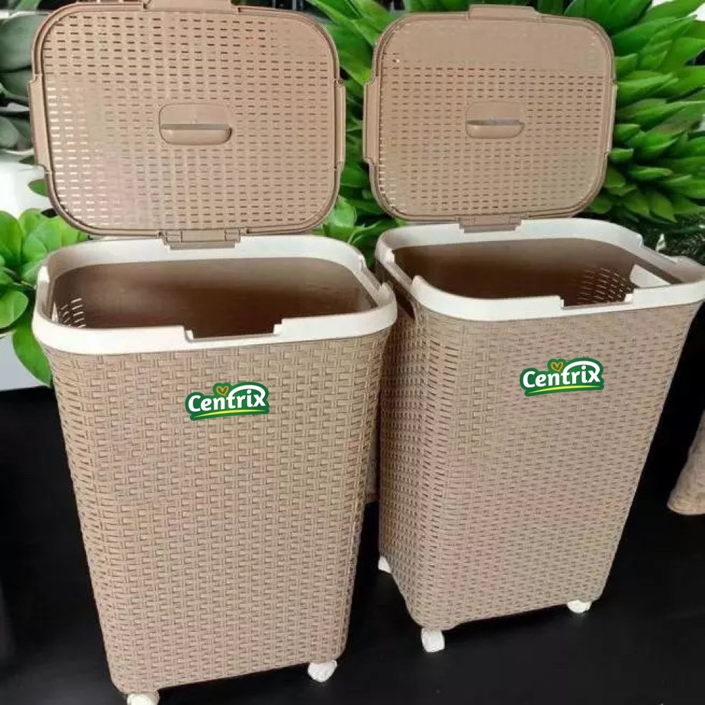 Centrix Rattan Basket Laundry Basket with wheels Clothes storage Removable with lid #058 ...