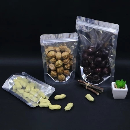 100 semi silver semi transparent self standing food packaging bags that ...