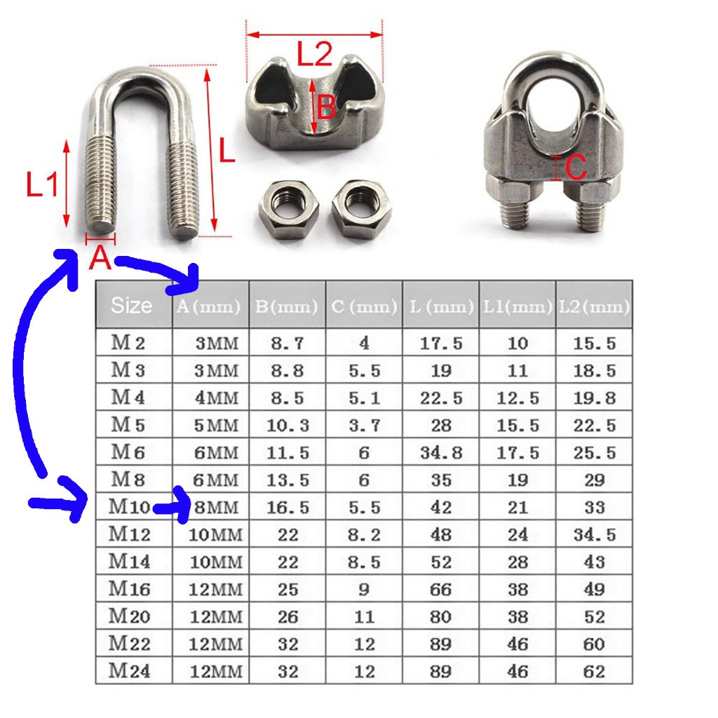GI WIRE ROPE CABLE CLIP 3/8" ( 10MM ) CABLE CLAMP