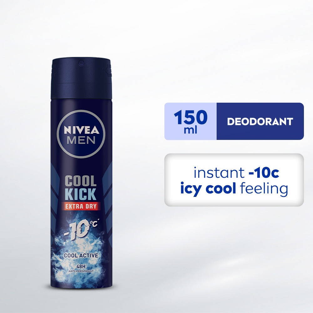 NIVEA Men Deodorant Cool Kick Anti-Perspirant Spray, 150ml | Shopee ...