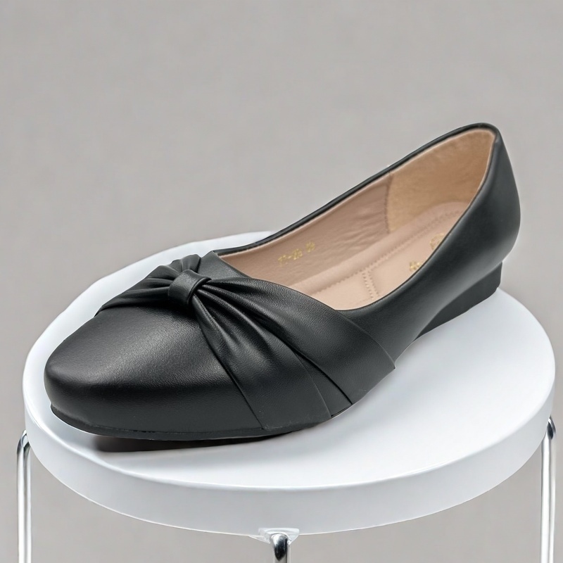black shoes slip on pointed toe school shoes for women waterproof ...