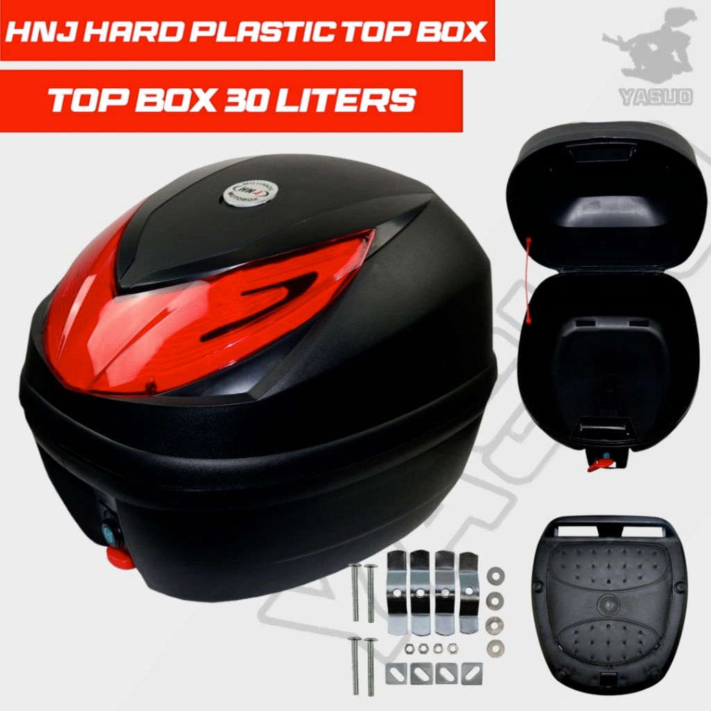 HNJ 30L Hard Plastic Motorcycle Top Box - Rear Luggage Tail Trunk with ...
