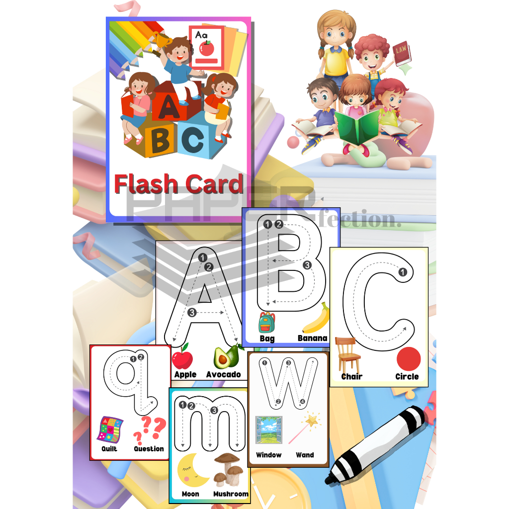 ALPHABETH FLASH CARD WITH TRACING UPPERCASE AND LOWERCASE LETTERS ...