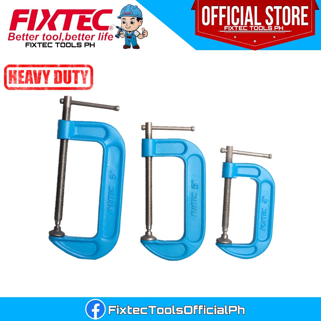 FIXTEC G-Clamps (4" 5" 6") Premium Metal G Clamp with Jaw Opening and Sliding Handle T-Bar ...