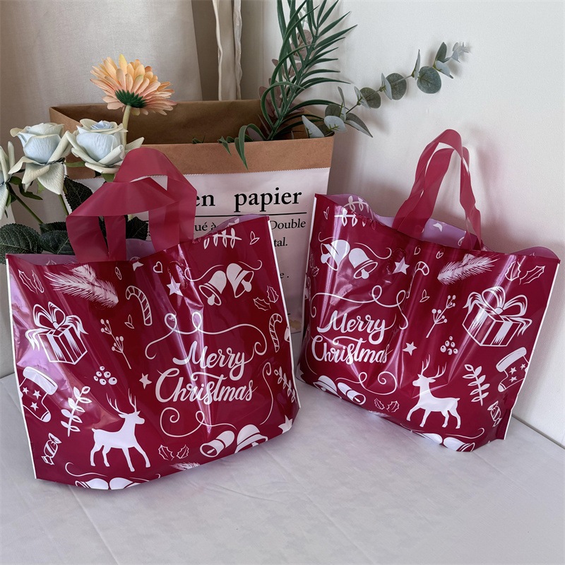 5pcs MERRY CHRISTMAS Red Christmas Day Festive Design Plastic Bag w ...