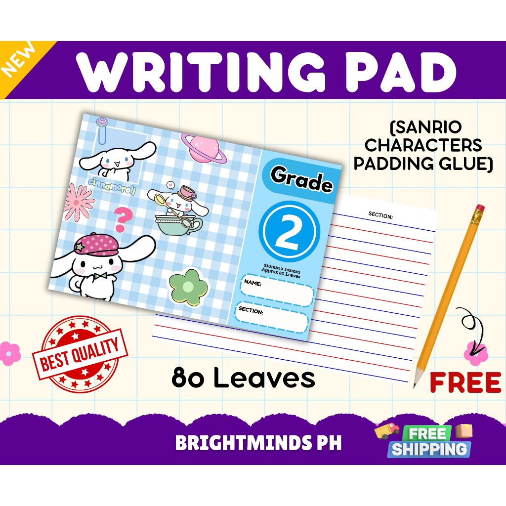Writing Pad Paper (Kinder to Grade 1-3) with FREE PENCIL Personalized ...