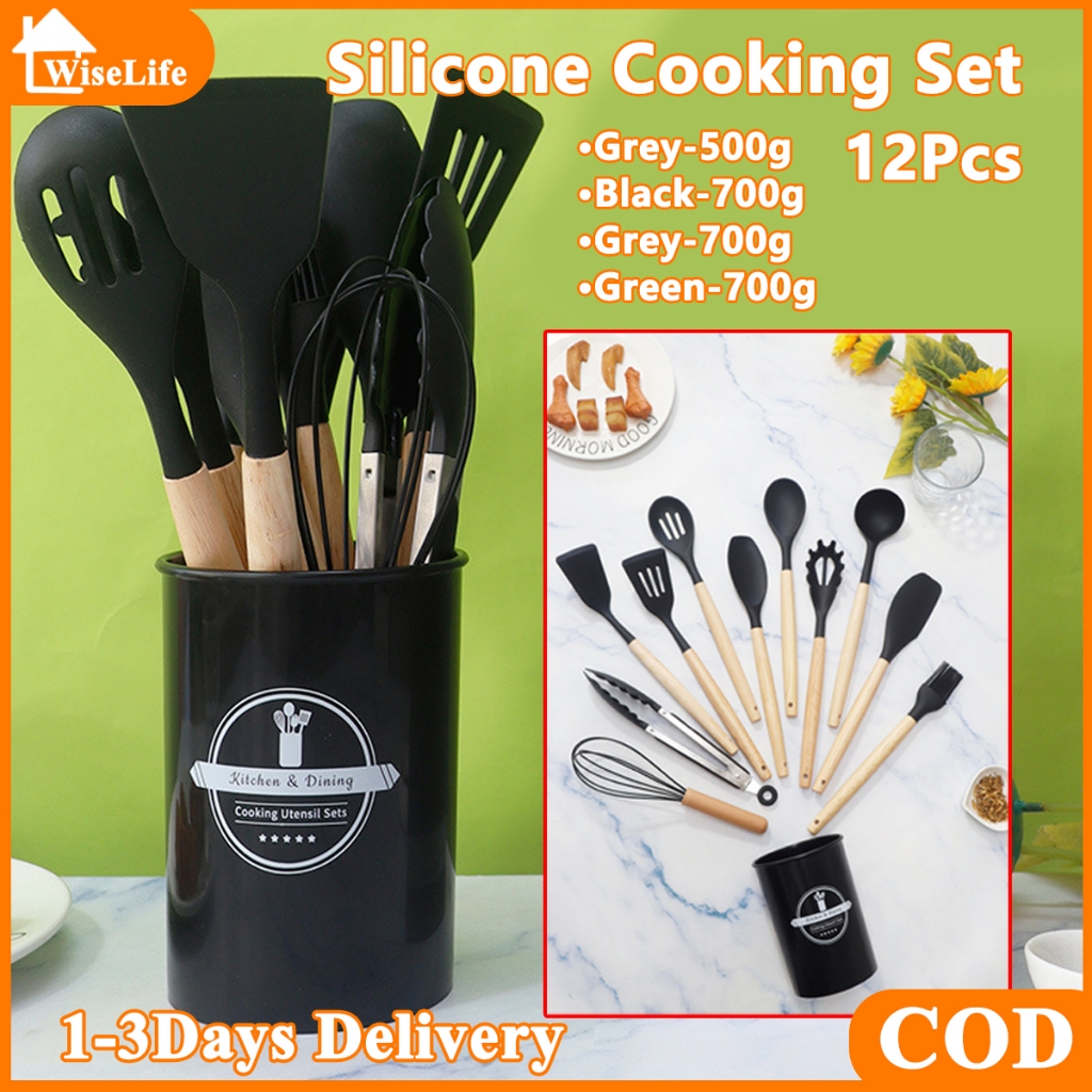 Silicone Cooking Set 12 Pieces Set Non-Stick Silicone Heat-Resistant ...