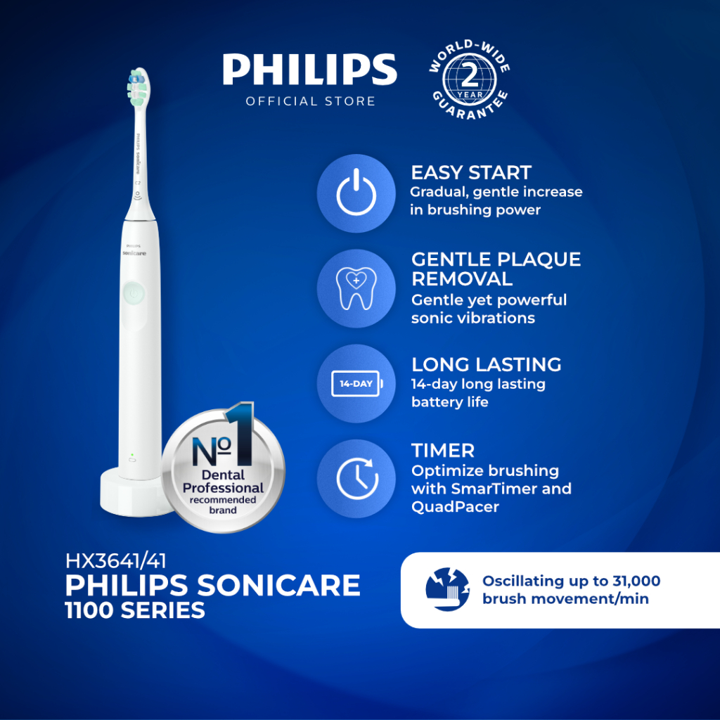 Philips Sonicare 1100 Series HX3641/41 with Quadpacer and SmarTimer | Shopee Philippines
