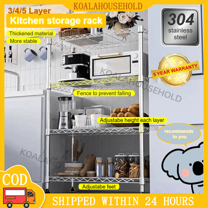 3/4/5 Layer kitchen organizer storage rack with fence Stainless Steel ...