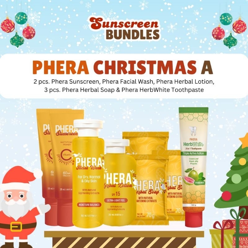 Phera Christmas (3 Soap + 2 Sunscreen + 1 Lotion +1 Face Wash + 1 ...